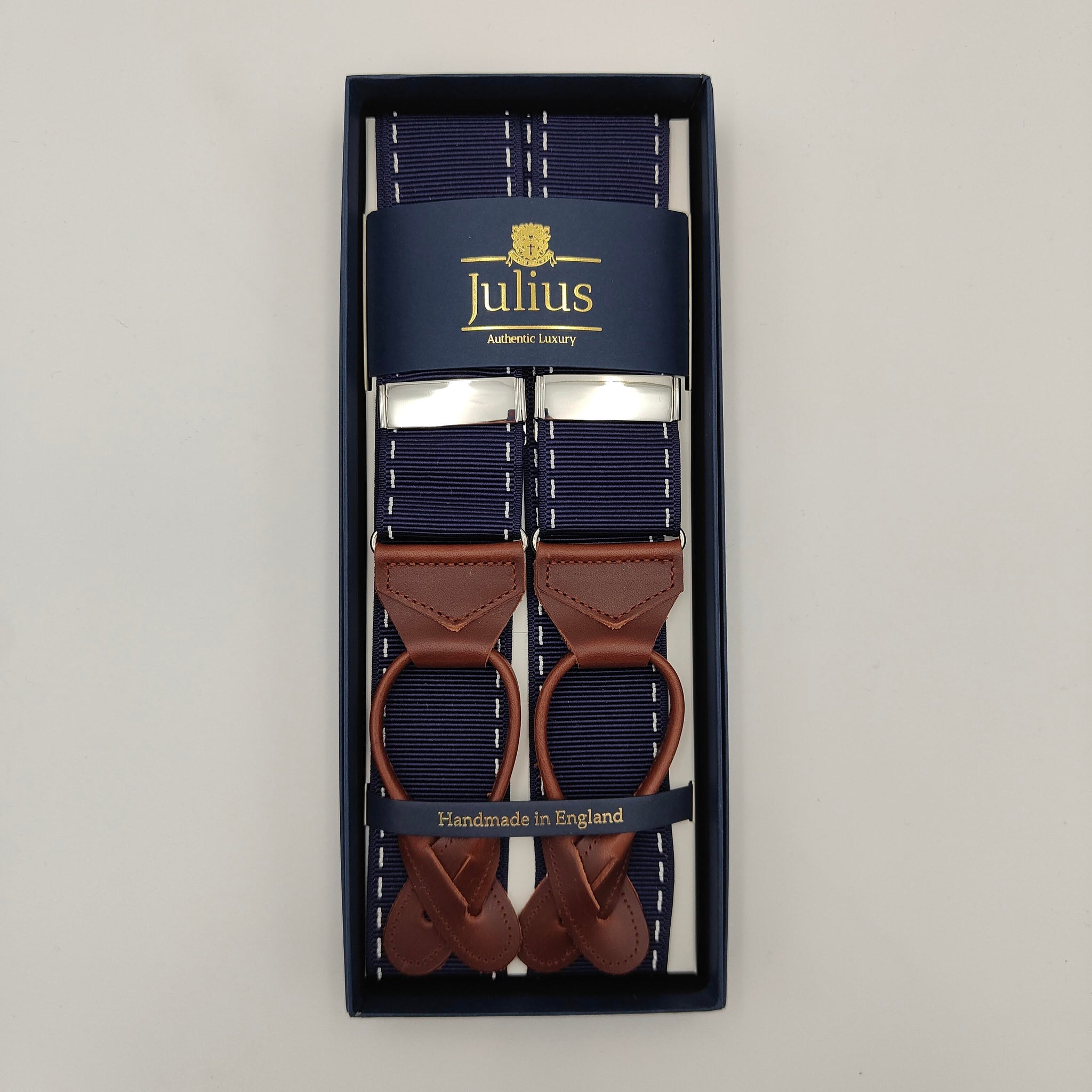 Albert Thurston Braces Blue White Stitch